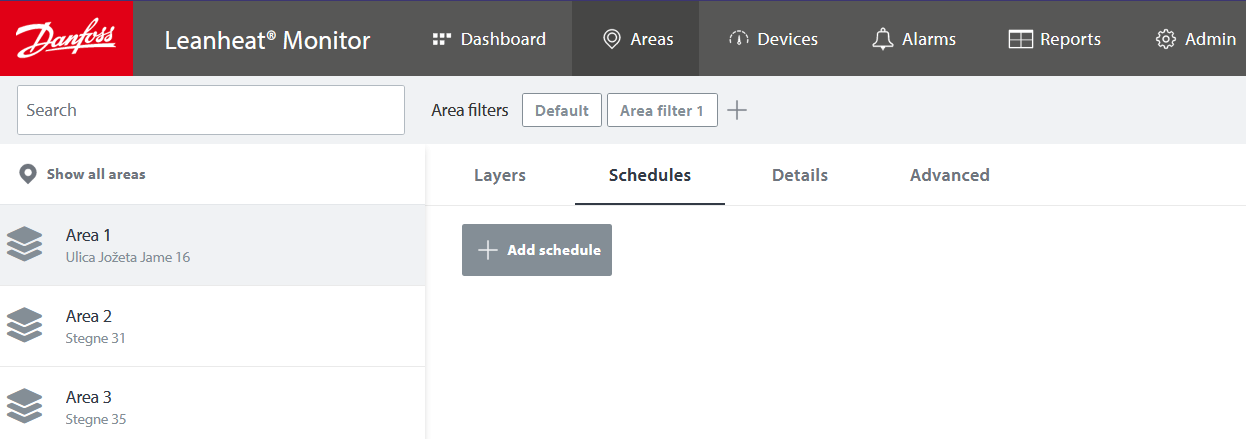 Area schedules – Leanheat® Monitor